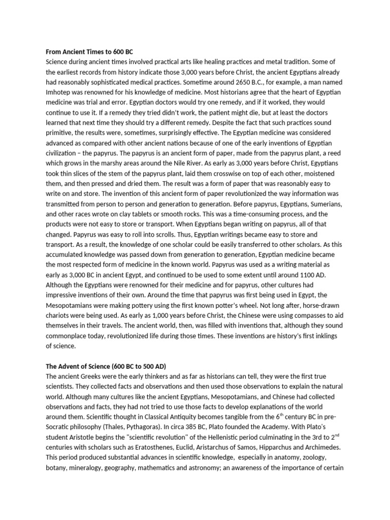 From Ancient Times To 600 BC | PDF | Science | Physics