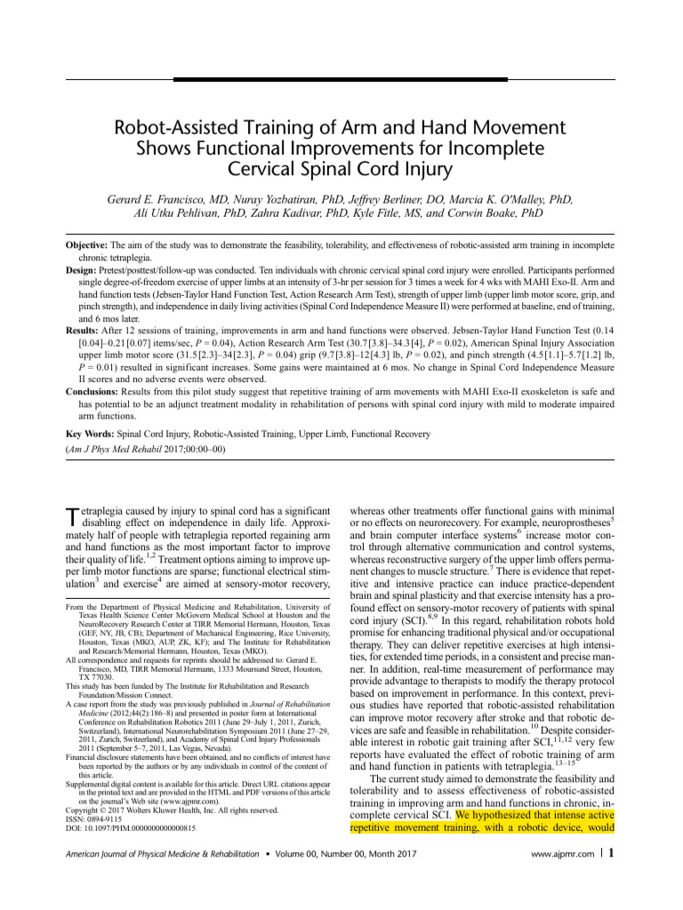 2 Francisco Pre - Post Robot Assited Training Arm and Hand | PDF ...
