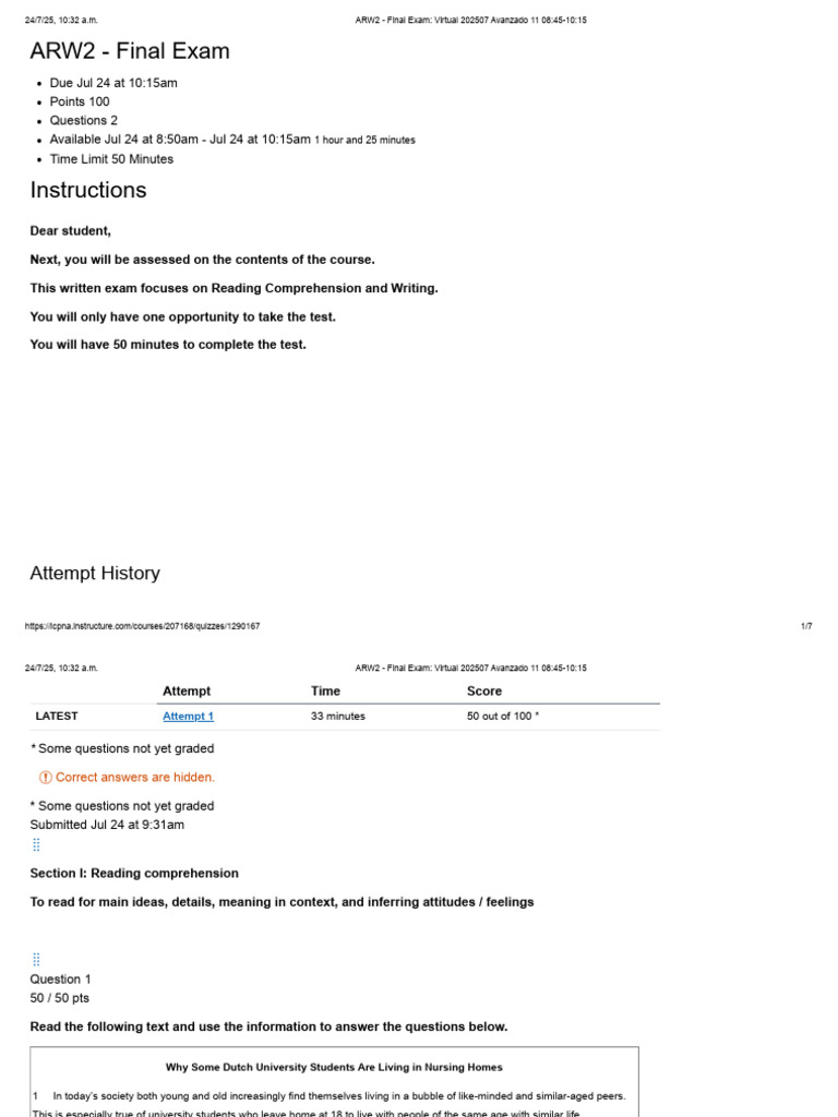 ARW2 Final Exam: Reading & Writing Skills | PDF | Essays | Cognition