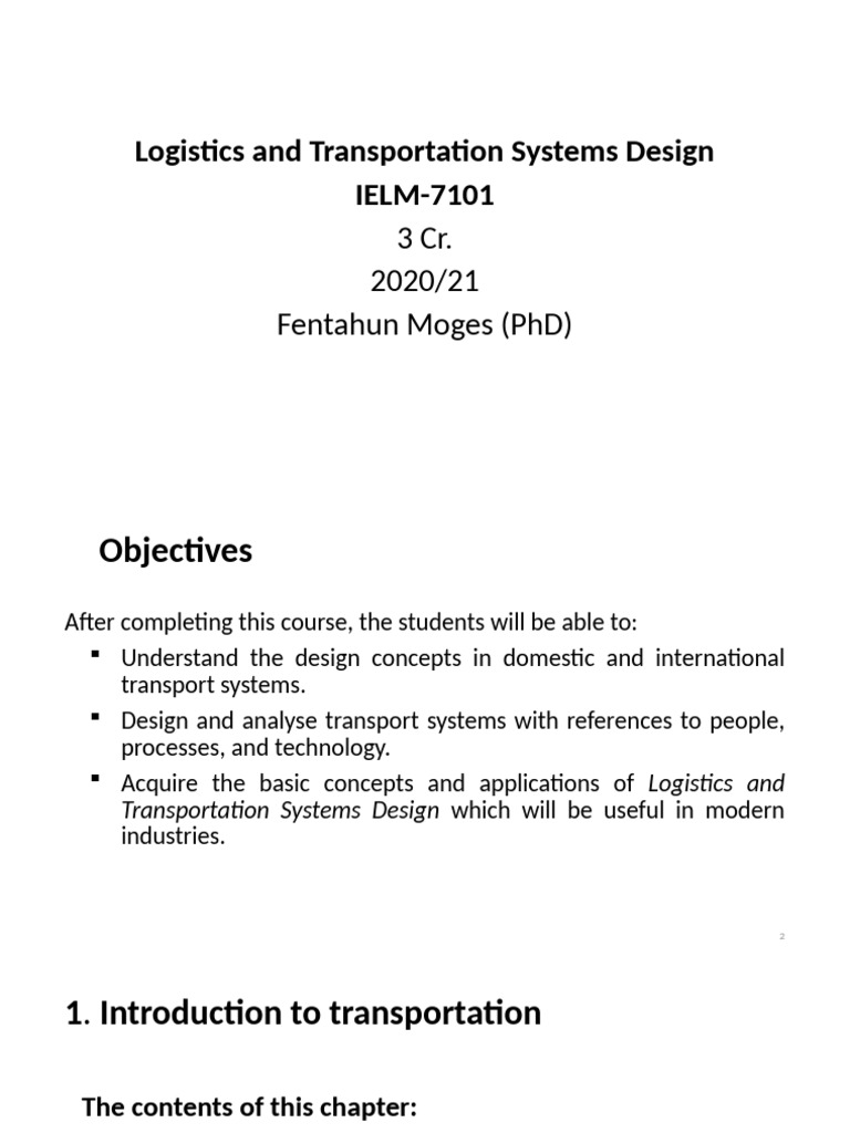 Chapter I Introduction To Transportation | PDF | Transport | Logistics