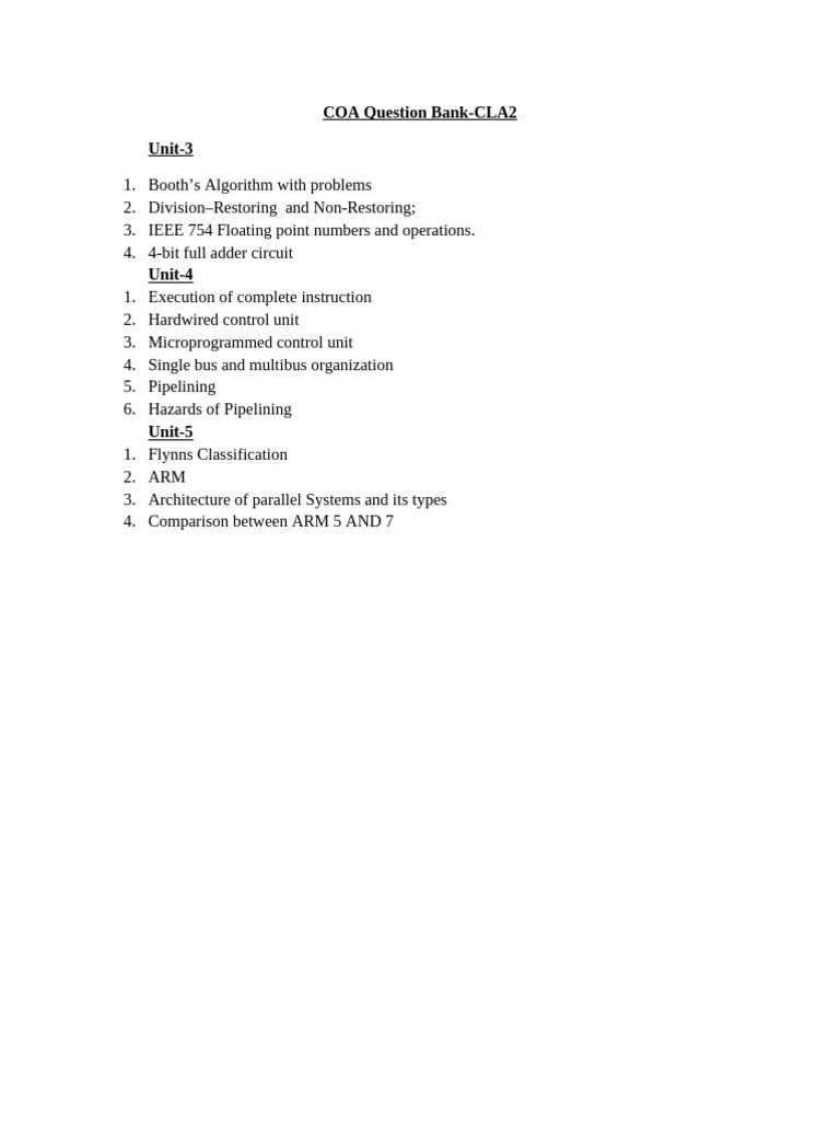 COA Question Bank: Algorithms & Architecture | PDF