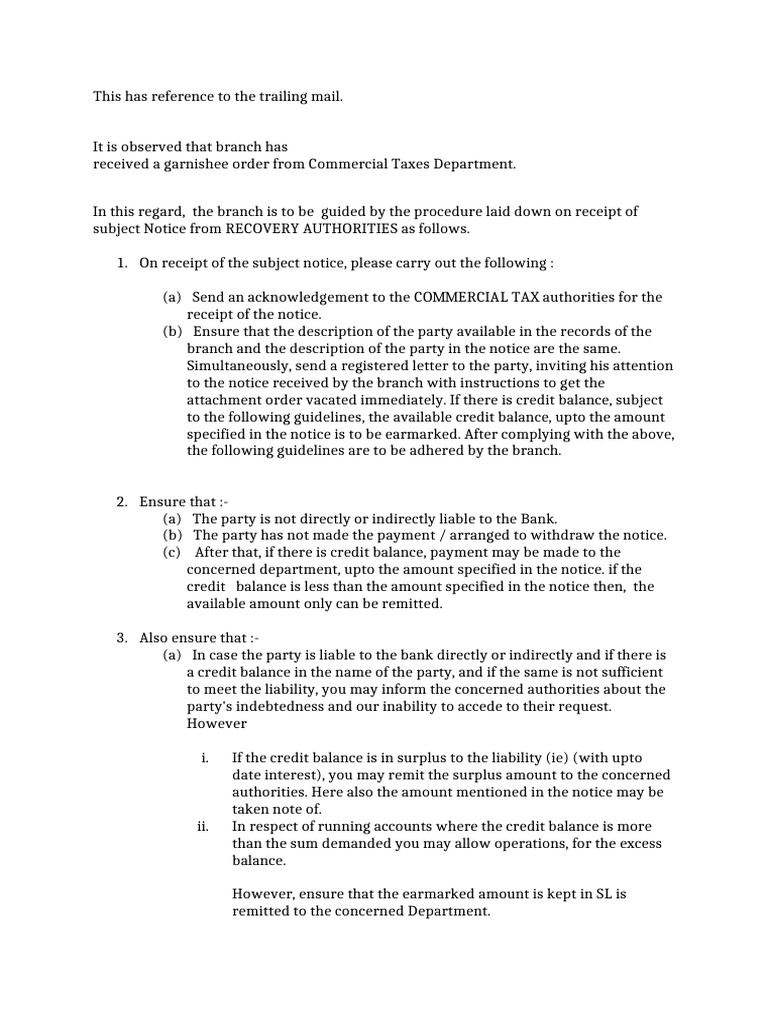 Garnishee Order Procedure | PDF | Credit | Finance & Money Management