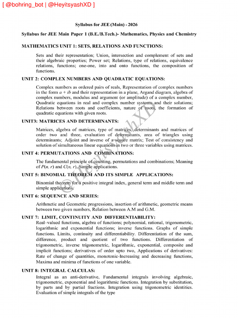 [ @Bohring_bot _ @Heyitsyashxd ] Nta Jee Mains 2026 Syllabus | PDF