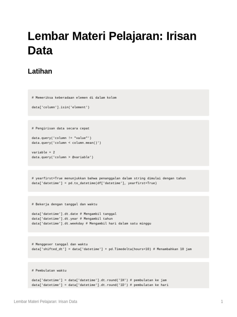 Lembar Materi Pelajaran Irisan Data | PDF