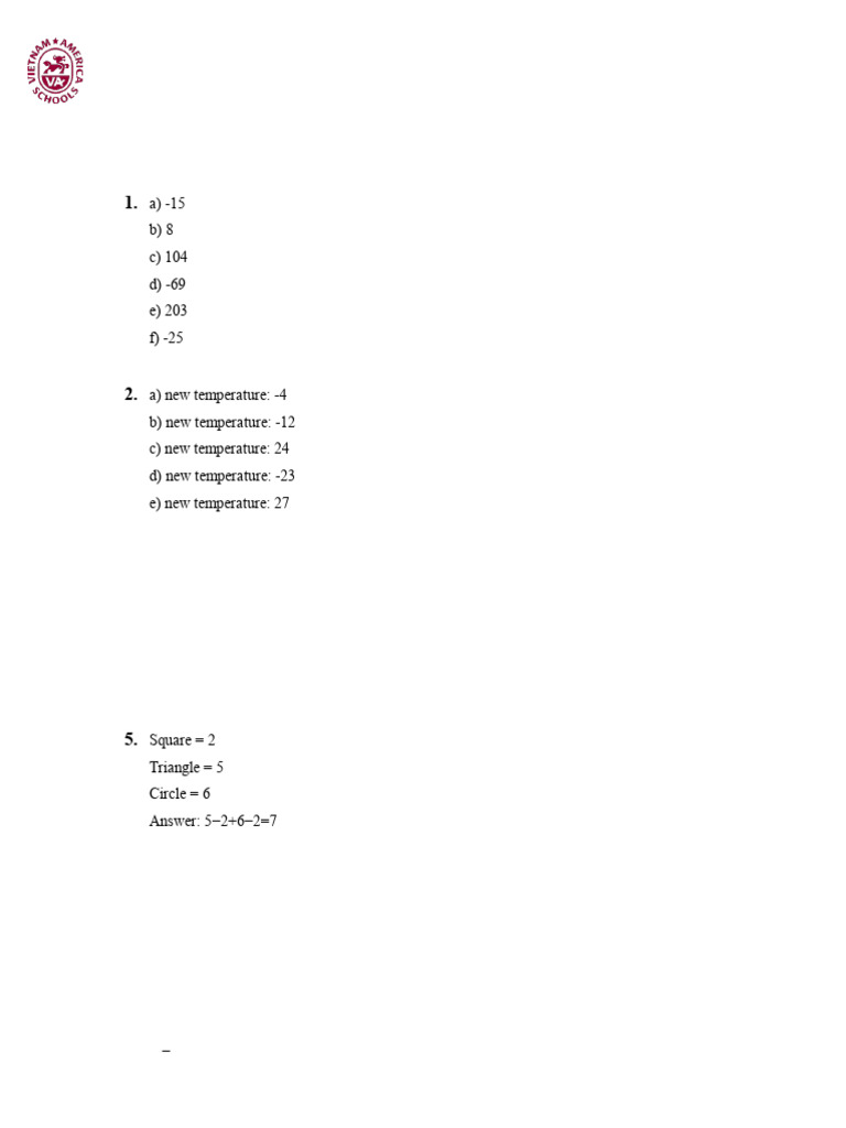 Math5. Review U5.2 (Answer Keys) | PDF