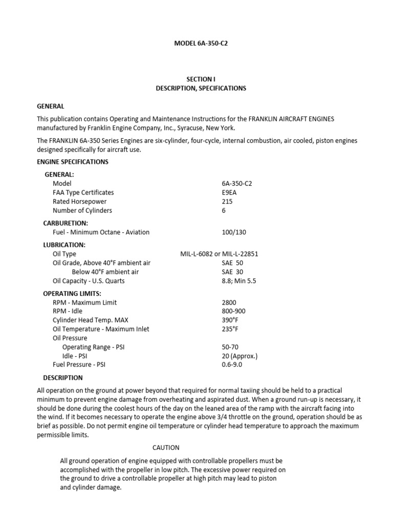Cessna 172L Franklin Engine POH Guide | PDF | Carburetor | Throttle