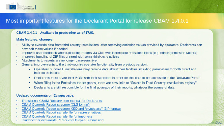 Most Important Features For The Declarant Portal For Release CBAM 1.4.0 ...