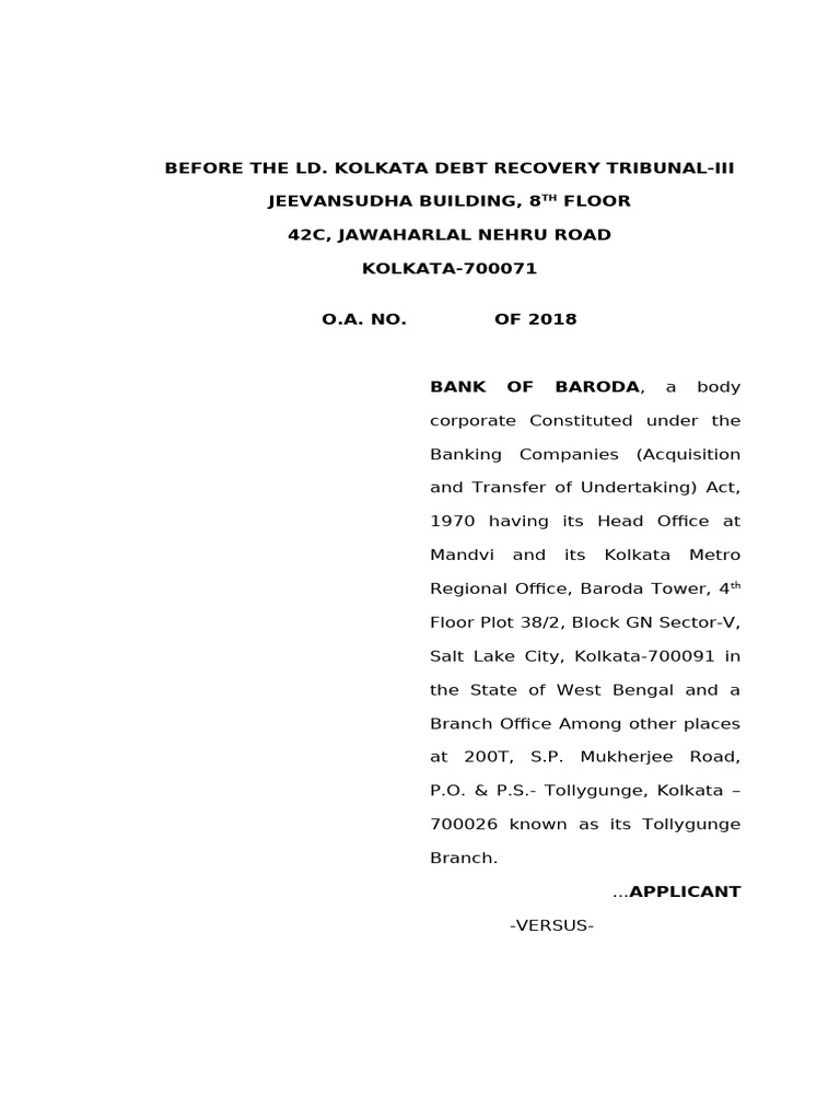 Bob Vs Debasis Das (DRT 3 Application) | PDF | Banks | Interest