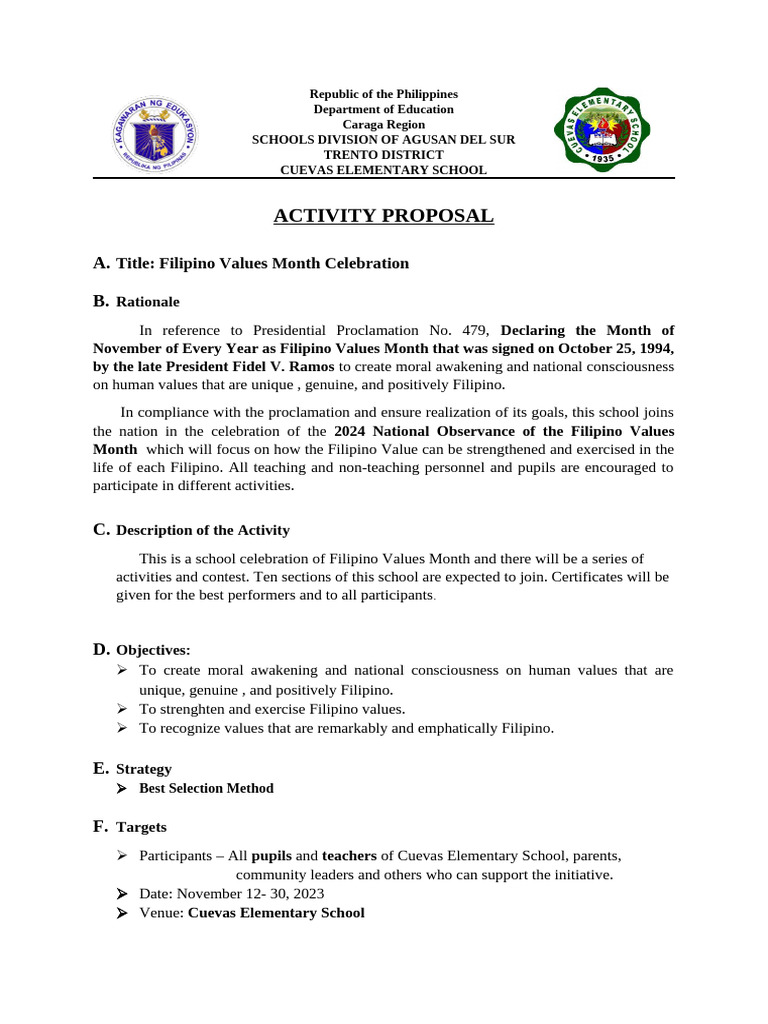 Filipino Values Month Celebration Plan | PDF | Learning | Cognition