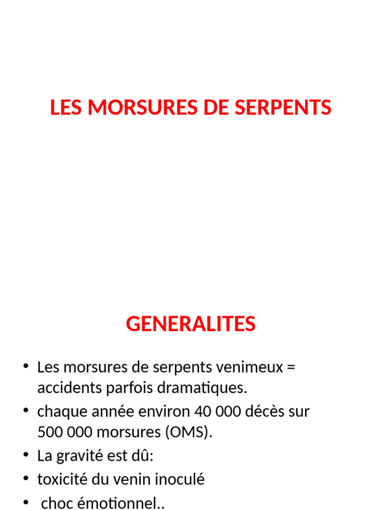 Morsures de serpents : symptômes et traitements | PDF | Spécialités ...