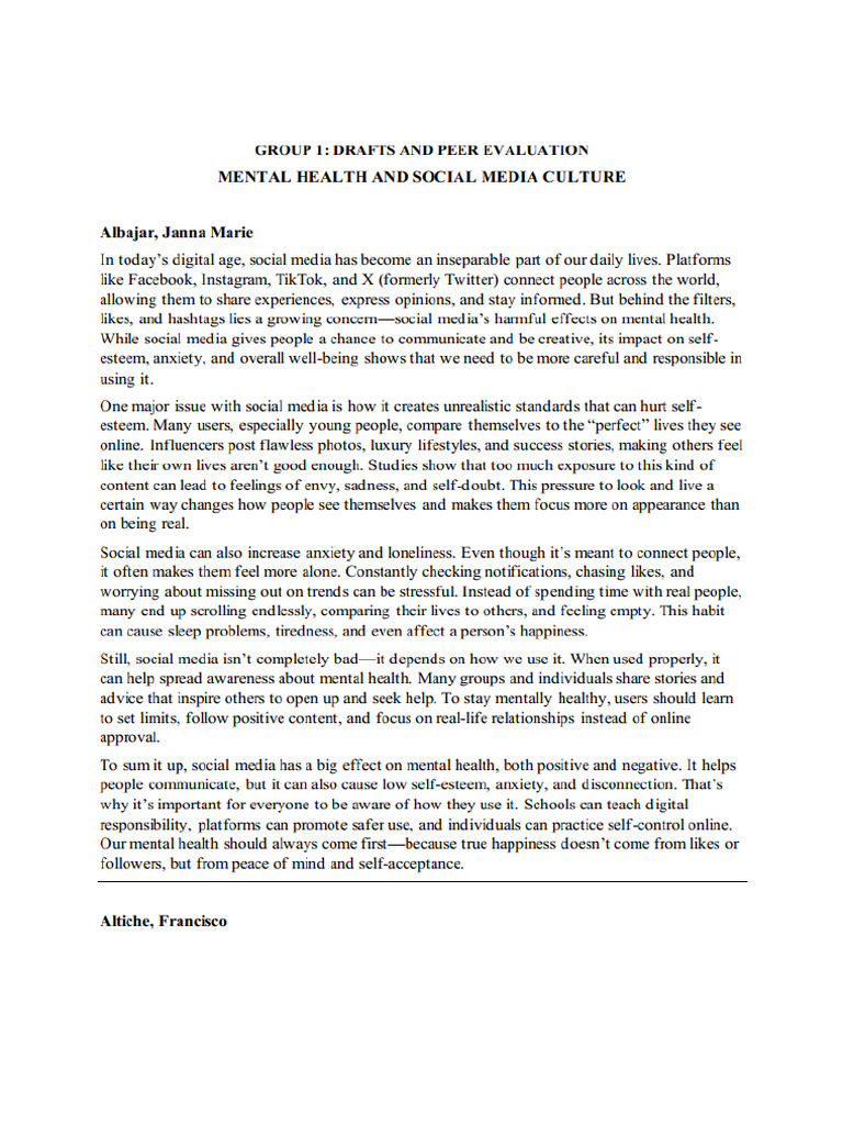 Group 1 Drafts and Peer Evaluation | PDF