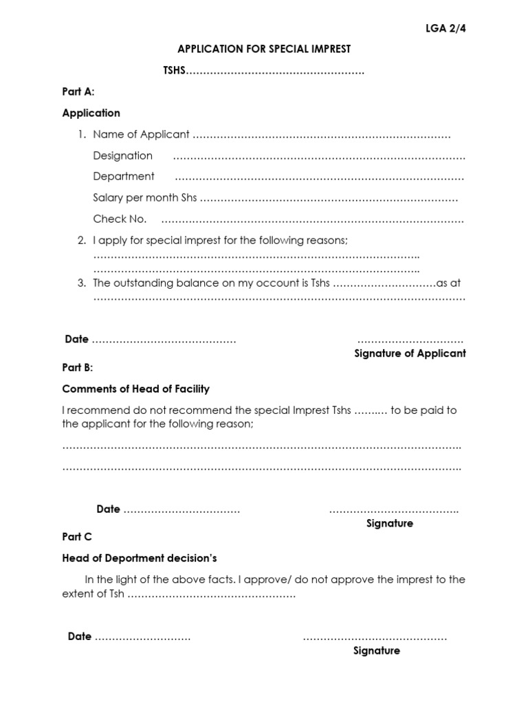 Imprest Form | PDF