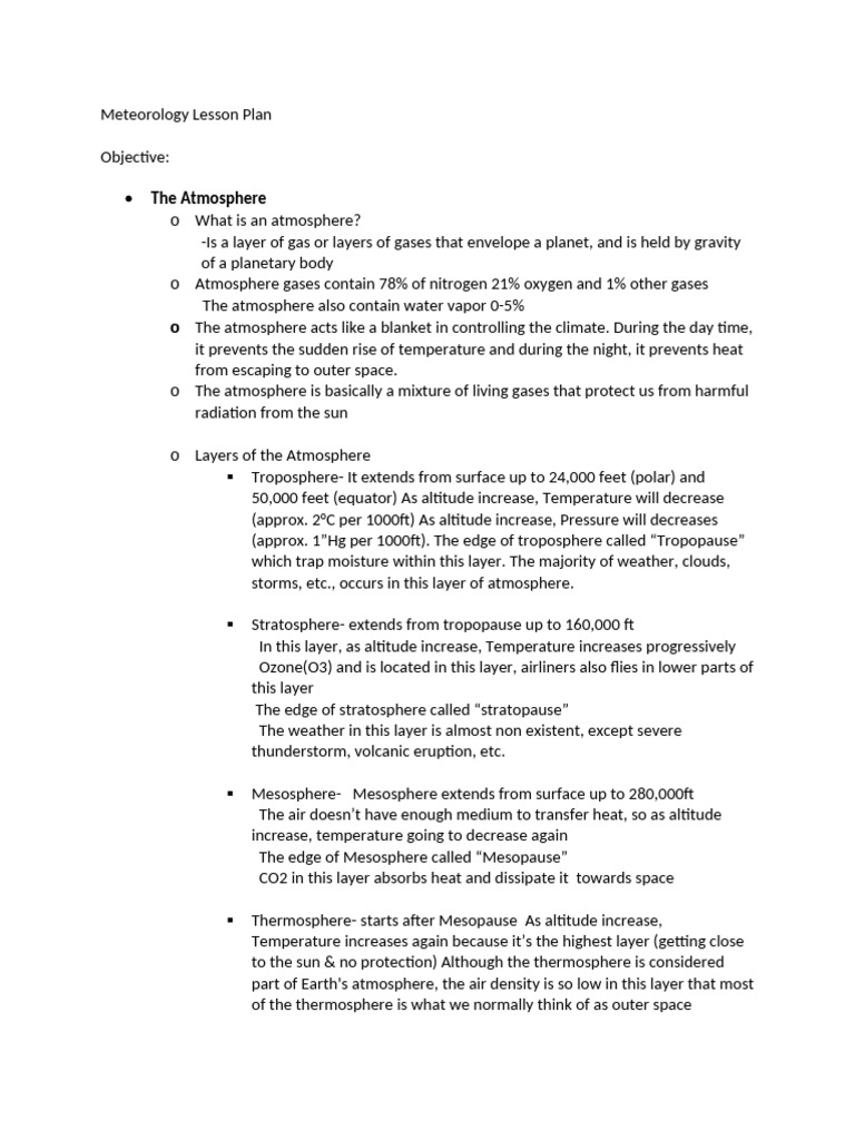 Comprehensive Meteorology Lesson Plan | PDF | Atmosphere Of Earth ...