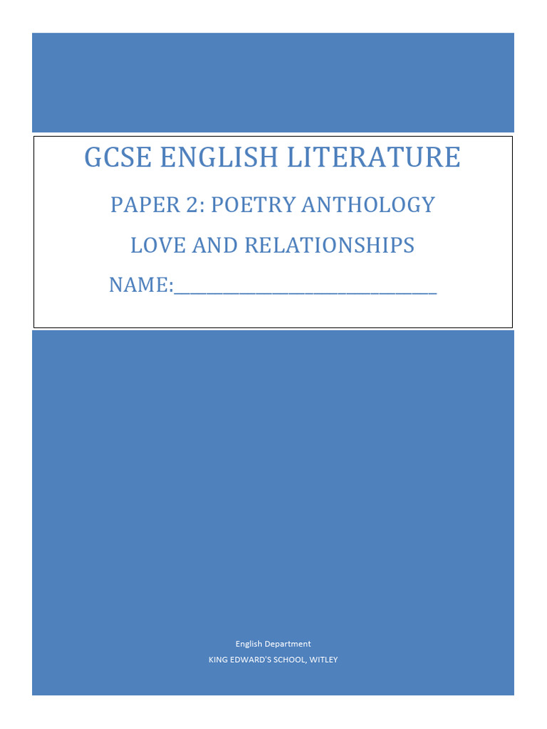 AQA GCSE Literature Poetry Anthology Booklet - Love and Relationships ...