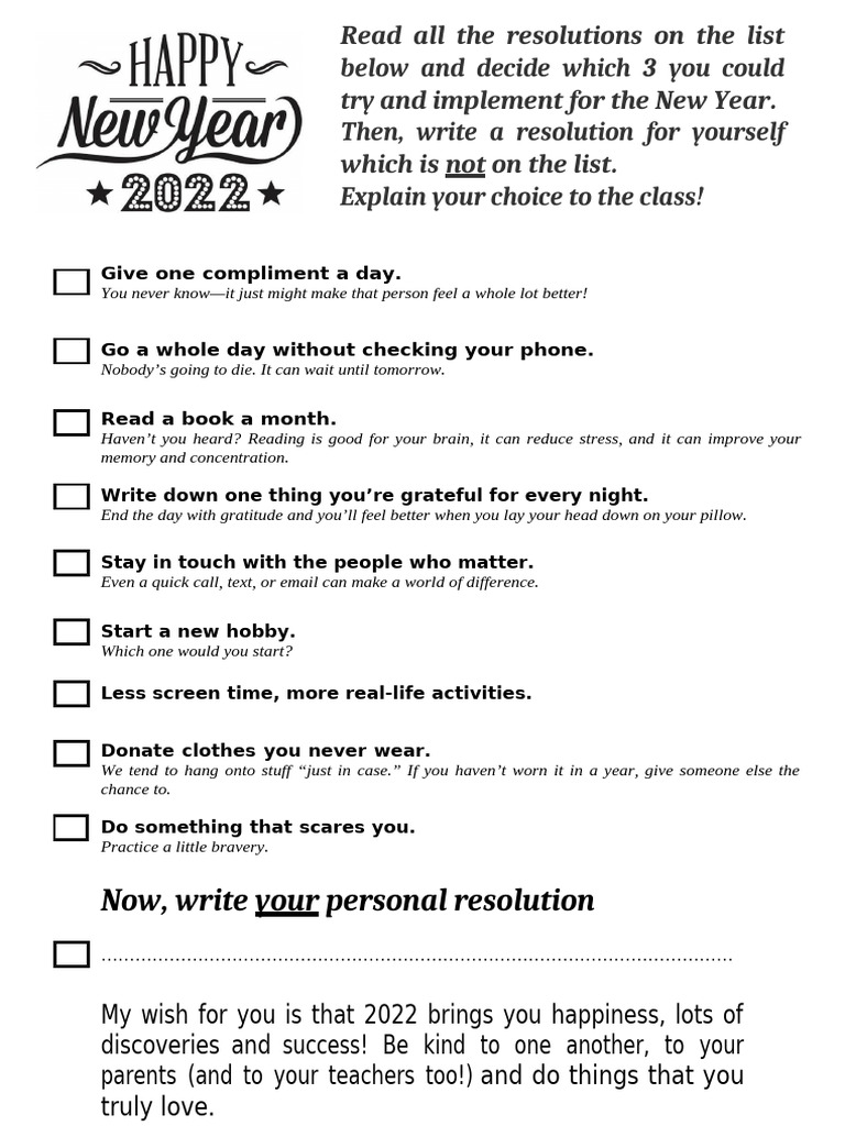 New Year Resolutions Ideas and Tips | PDF