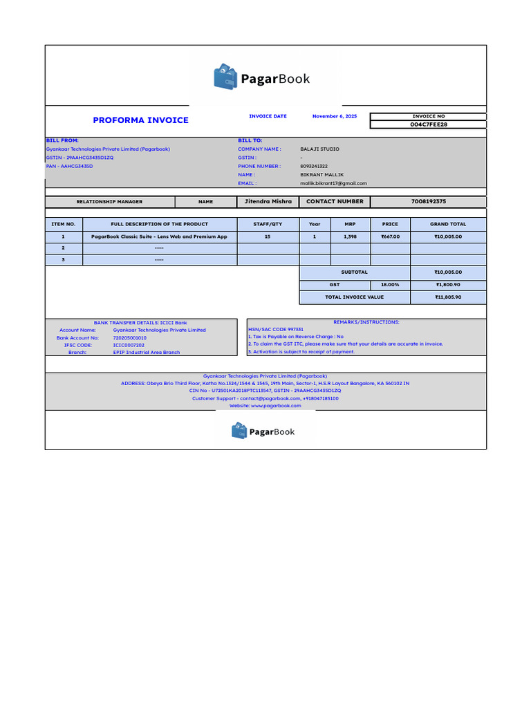 Proforma Invoice for PagarBook Services | PDF | Invoice | Taxes