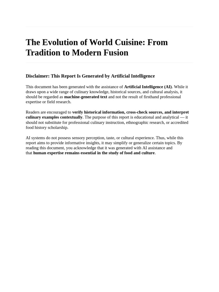 The Evolution of World Cuisine - From Tradition To Modern Fusion | PDF ...