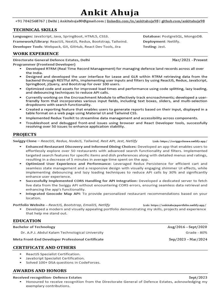 Ankit Resume Cs Cv Format | PDF | Computing | Software Engineering