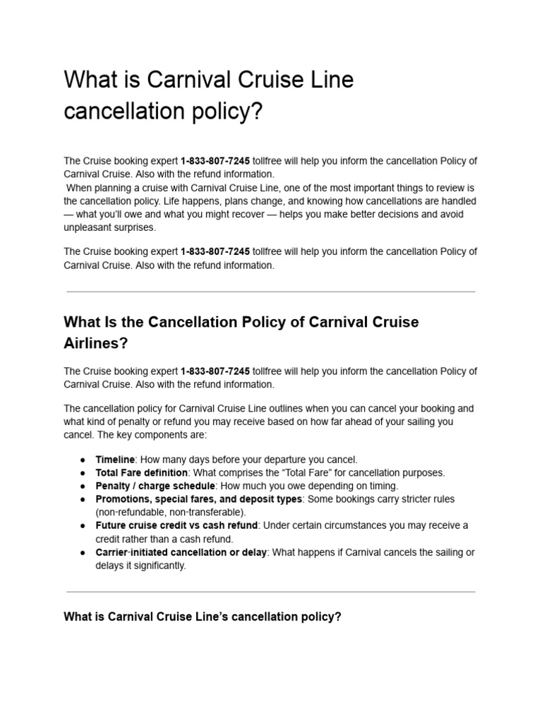 Carnival Cruise Cancellation Policy Guide | PDF | Fee | Credit