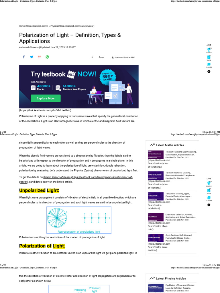 3. Polarization of Light - Definition, Types, Methods, Uses & Types | PDF | Polarization (Waves ...