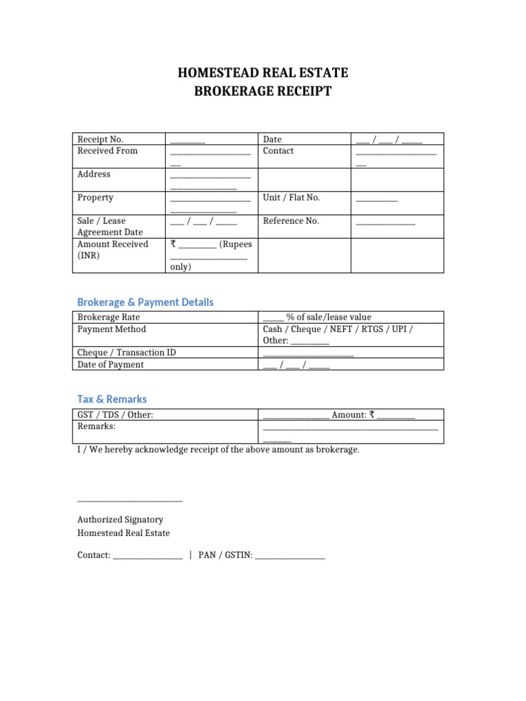 Homestead RealEstate Brokerage Receipt | PDF