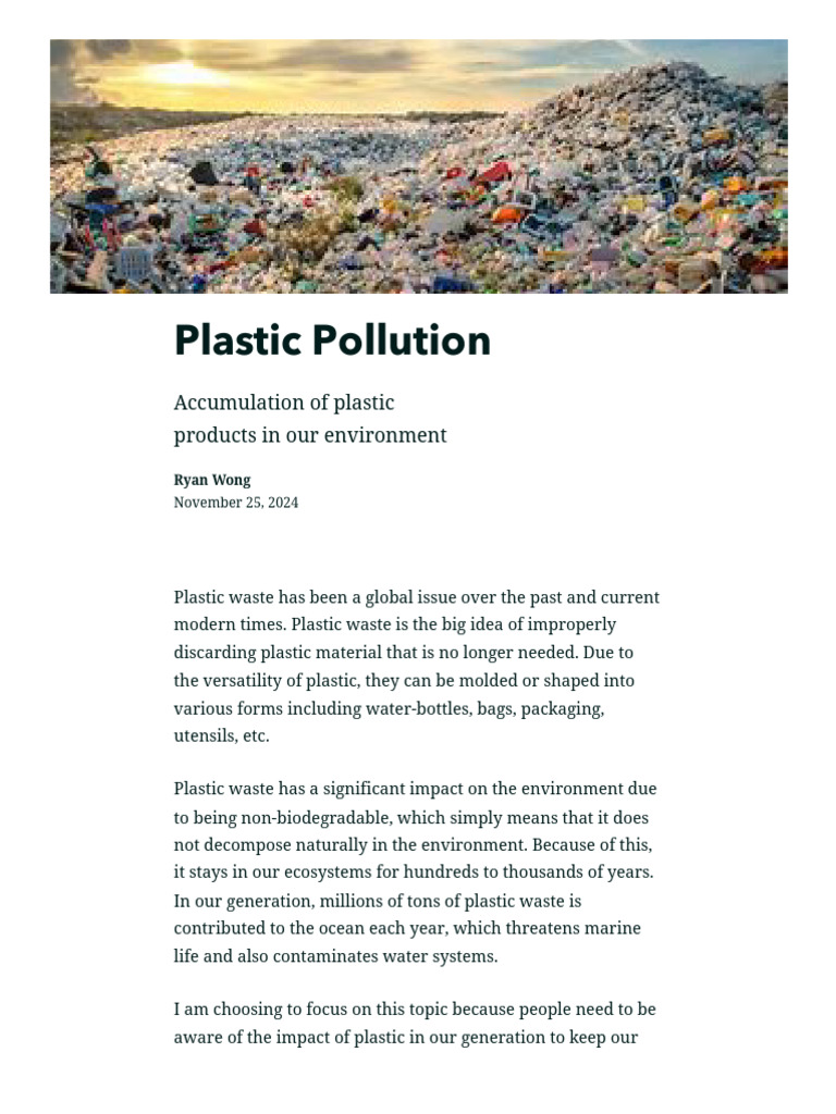 Impact of Plastic Pollution on Ecosystems | PDF | Plastic | Biodegradation