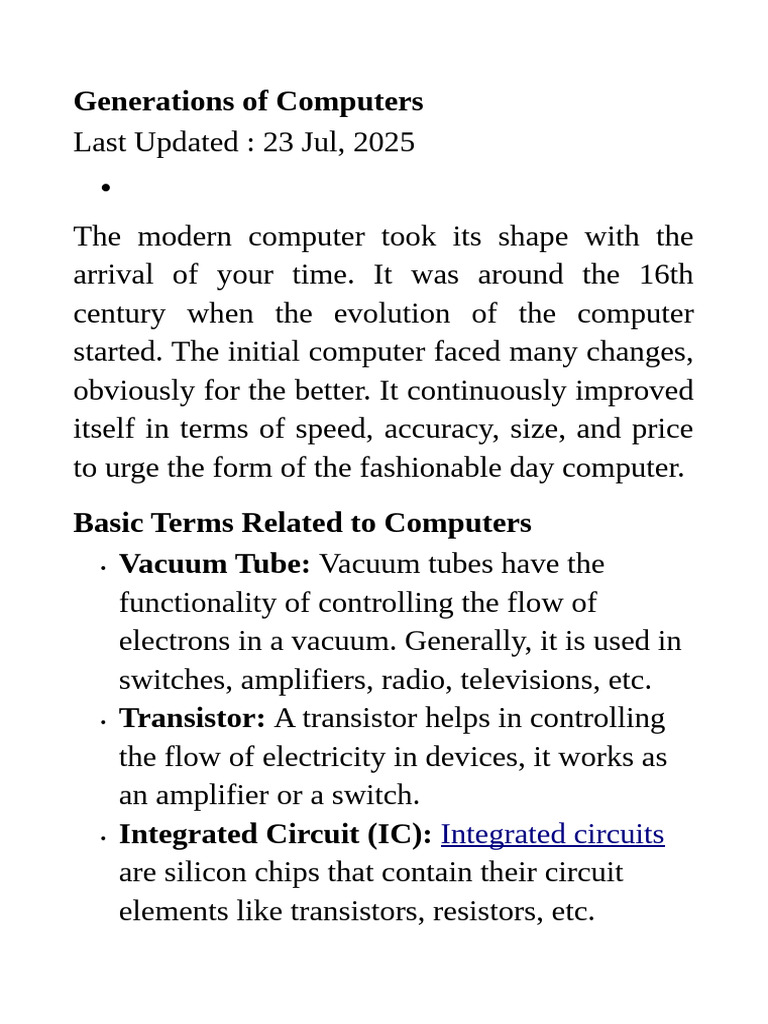 Generations of Computer | PDF | Integrated Circuit | Central Processing Unit