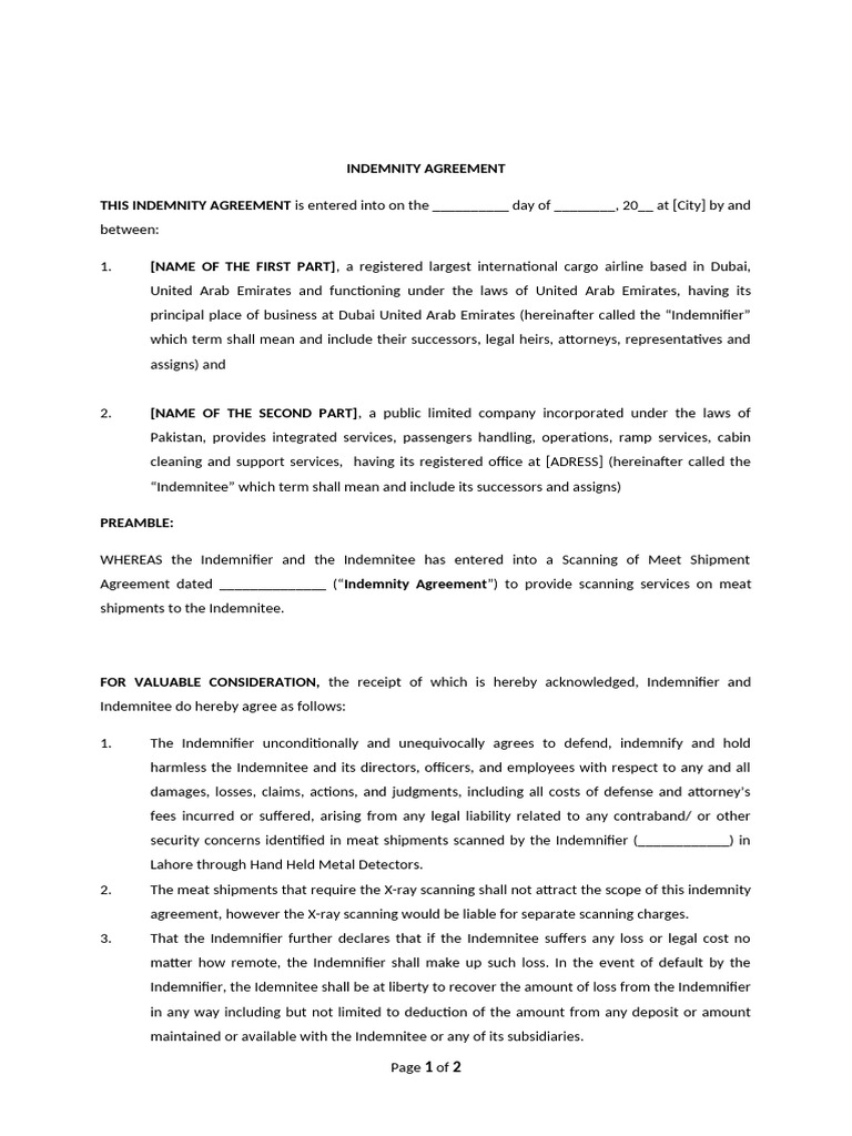 Indemnity Agreement | PDF | Indemnity | Arbitration