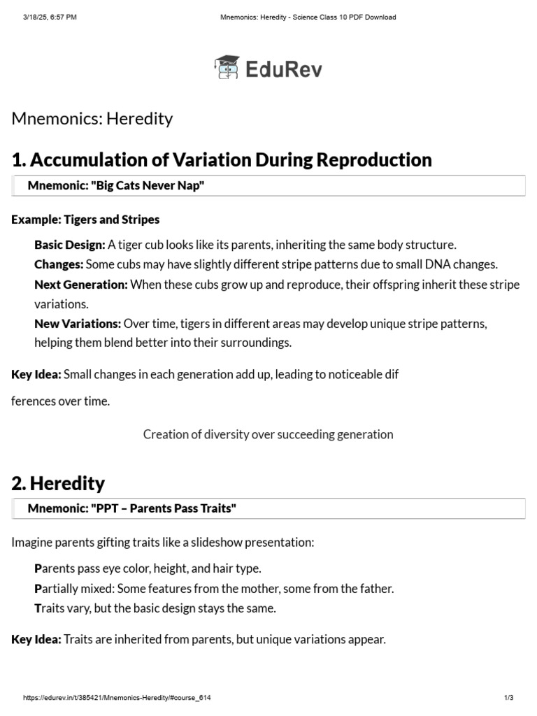 Mnemonics for Heredity Concepts | PDF | Heredity | Genotype