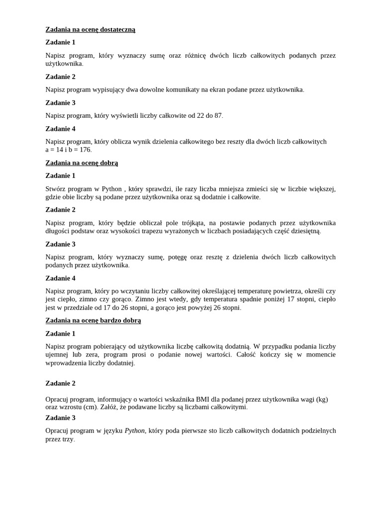 Nowe Zadania - Python | PDF