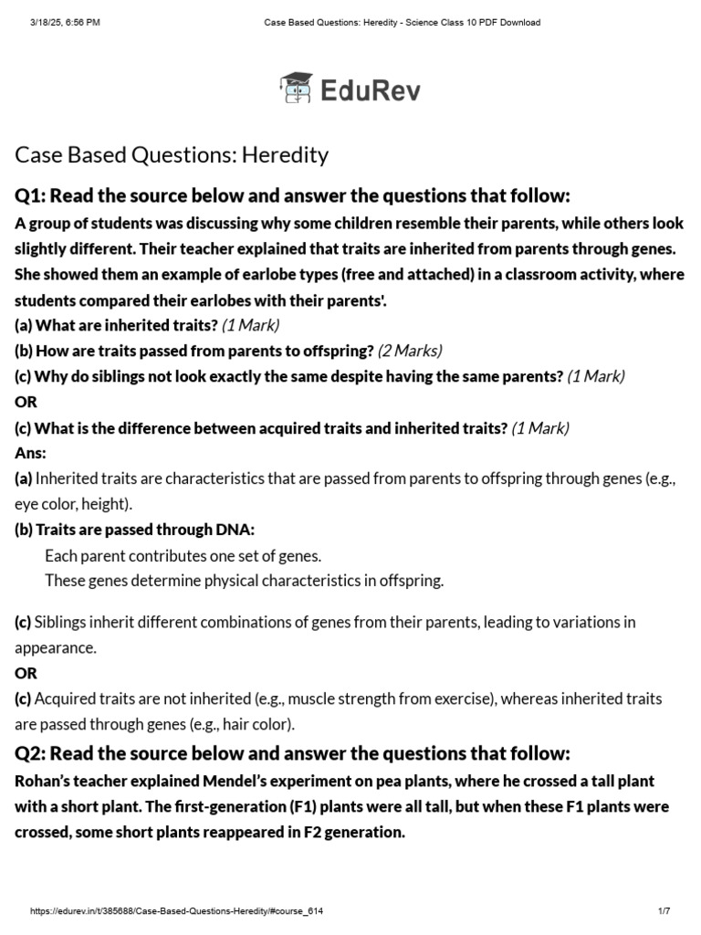 Case-Based Heredity Questions PDF | PDF | Genotype | Dominance (Genetics)