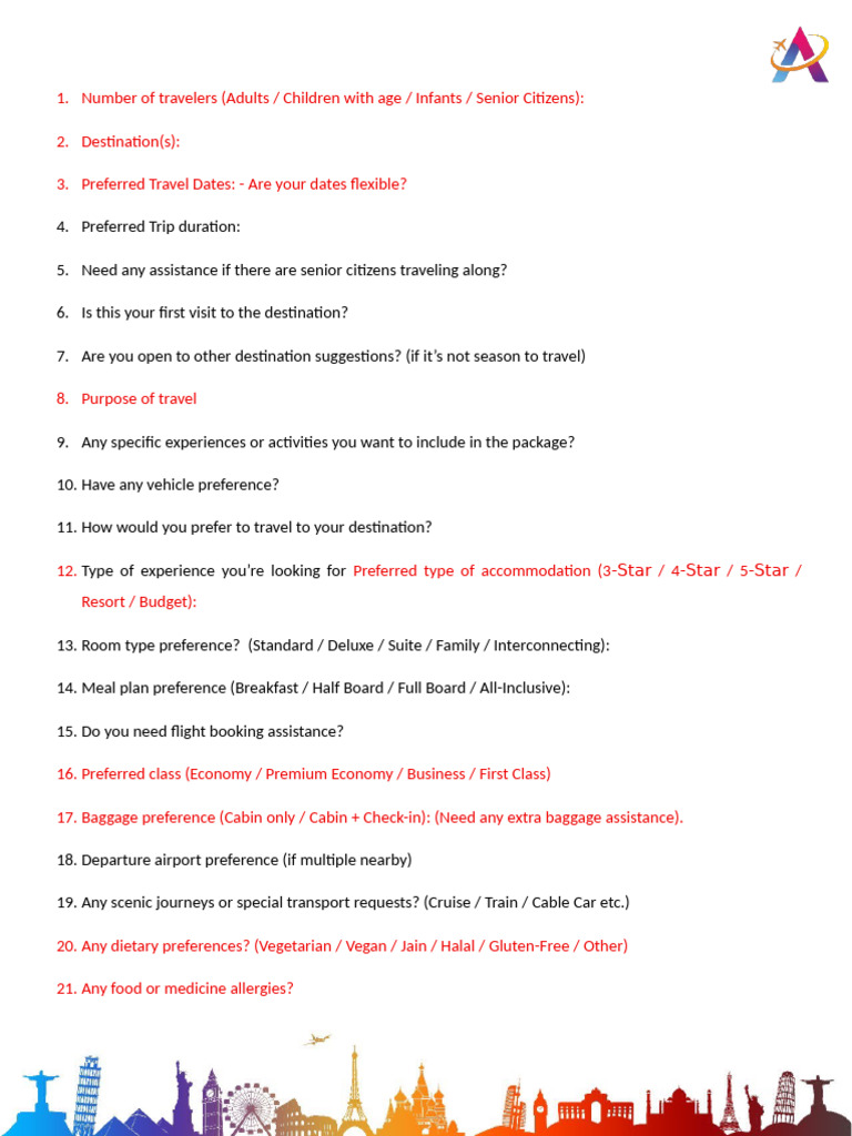 Travel Planning Questionnaire Template | PDF