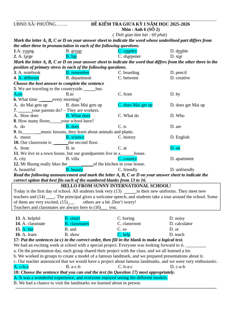 Midterm Exam for 6th Grade English | PDF