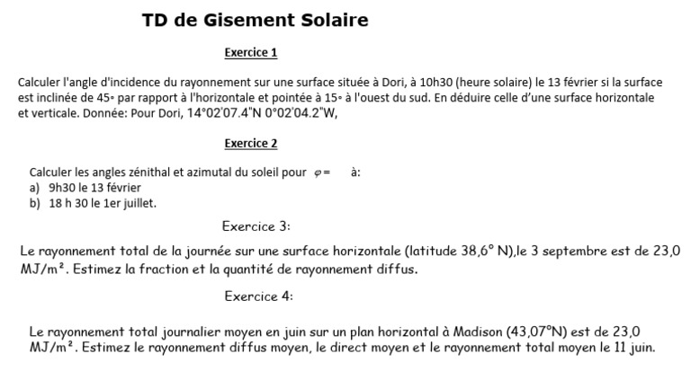 Calculs d'angles et rayonnement solaire | PDF