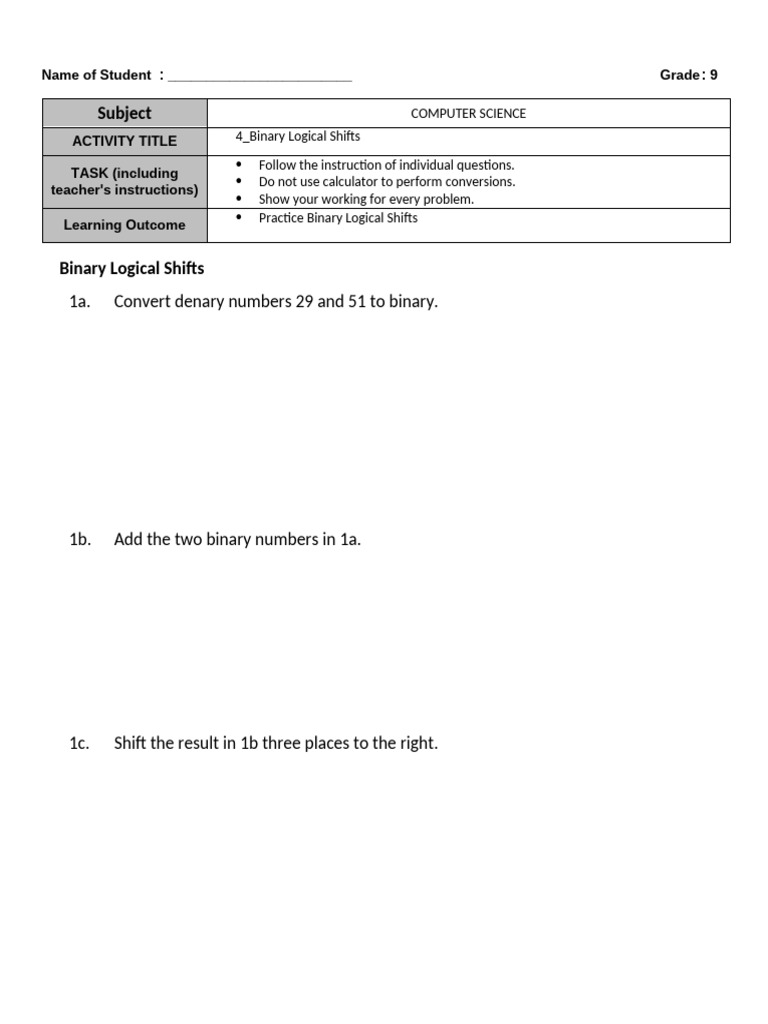 4 Binary Logical Shifts | PDF