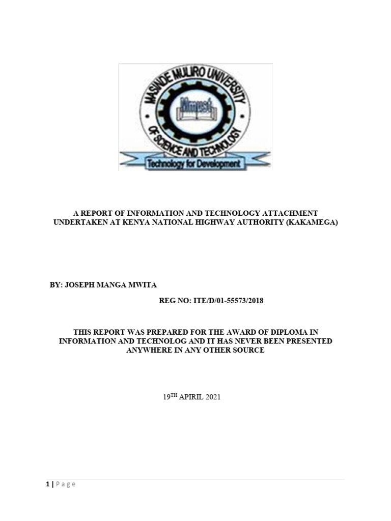 Industrial Attachment Report at KENHA | PDF | Computer Network ...