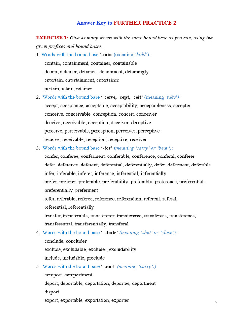 KEY To Further Practice 2 - Derivation and Inflection | PDF | Word ...