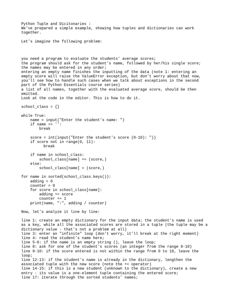 Python Tuple and Dicitonaries | PDF | Integer (Computer Science) | String (Computer Science)