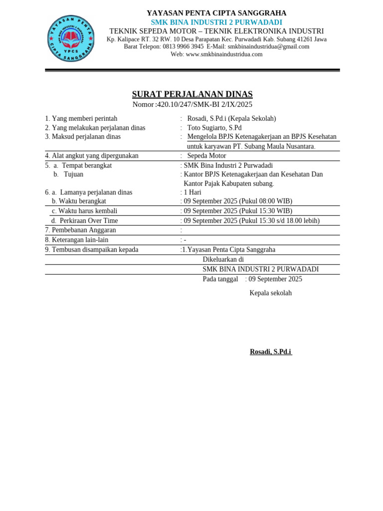 Surat Perjalanan Dinas | PDF