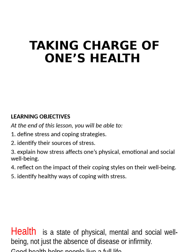 Lesson 13 TAKING CHARGE OF ONES HEALTH | PDF | Stress (Biology ...