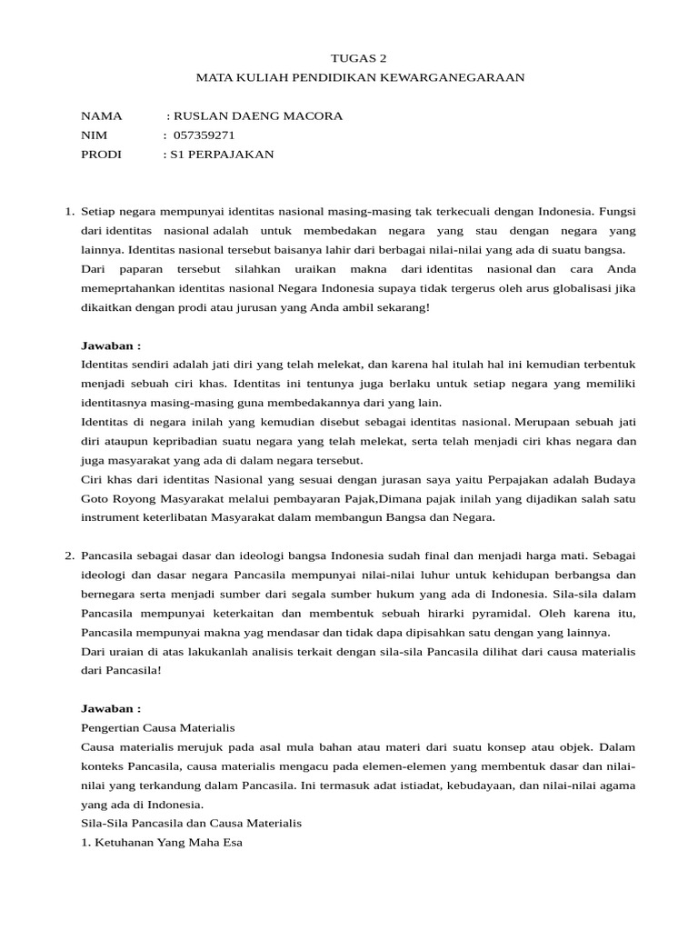Tugas Mata Kuliah Pendidikan Kewarganegaraan | PDF