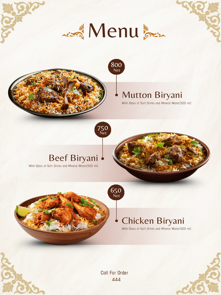 Cream and Brown Minimalist Indian Restaurant Food Menu Card Poster | PDF