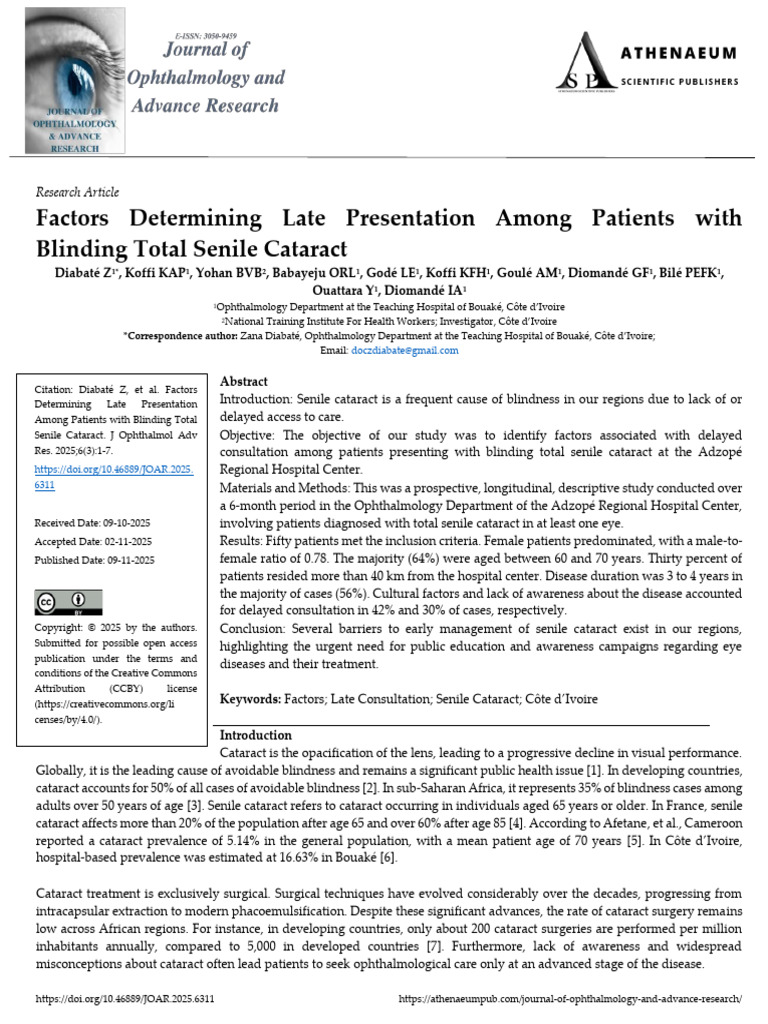 Factors Determining Late Presentation Among Patients With Blinding ...