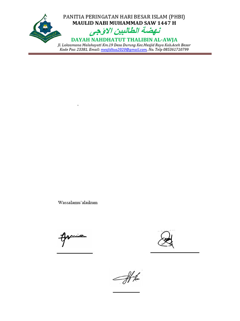 Undangan Maulid Nabi 2025 Dayah Al-Awja | PDF