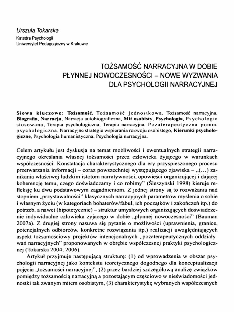 Tokarska Tozsamosc Narracyjna 2011 | PDF
