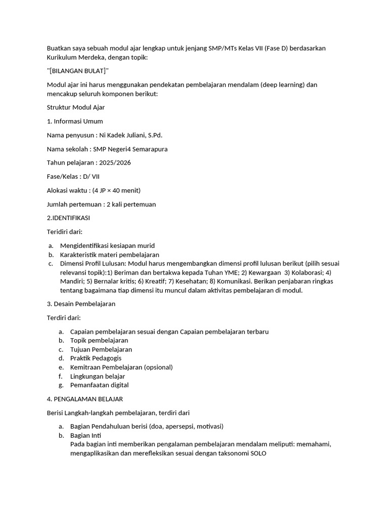 Contoh Promt Pembuatan Modul Ajar | PDF