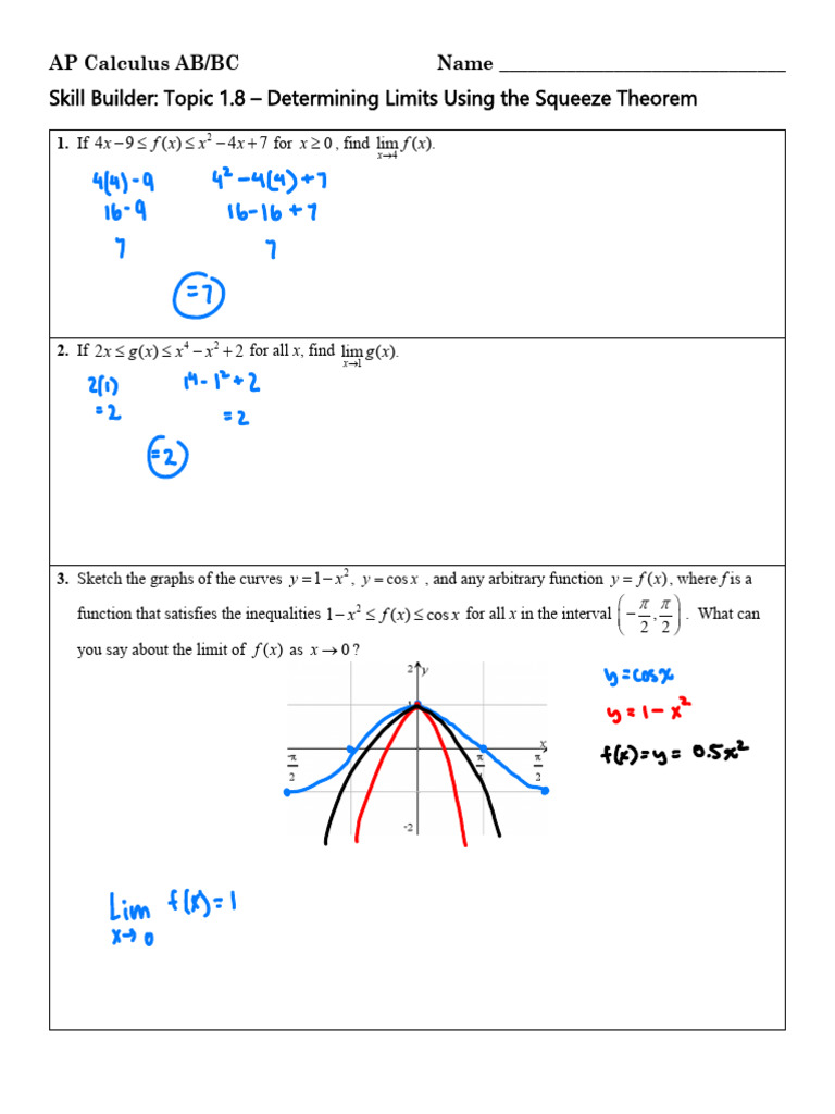 1.8 - Determining Limits Using The Squeeze Theorem | PDF ...