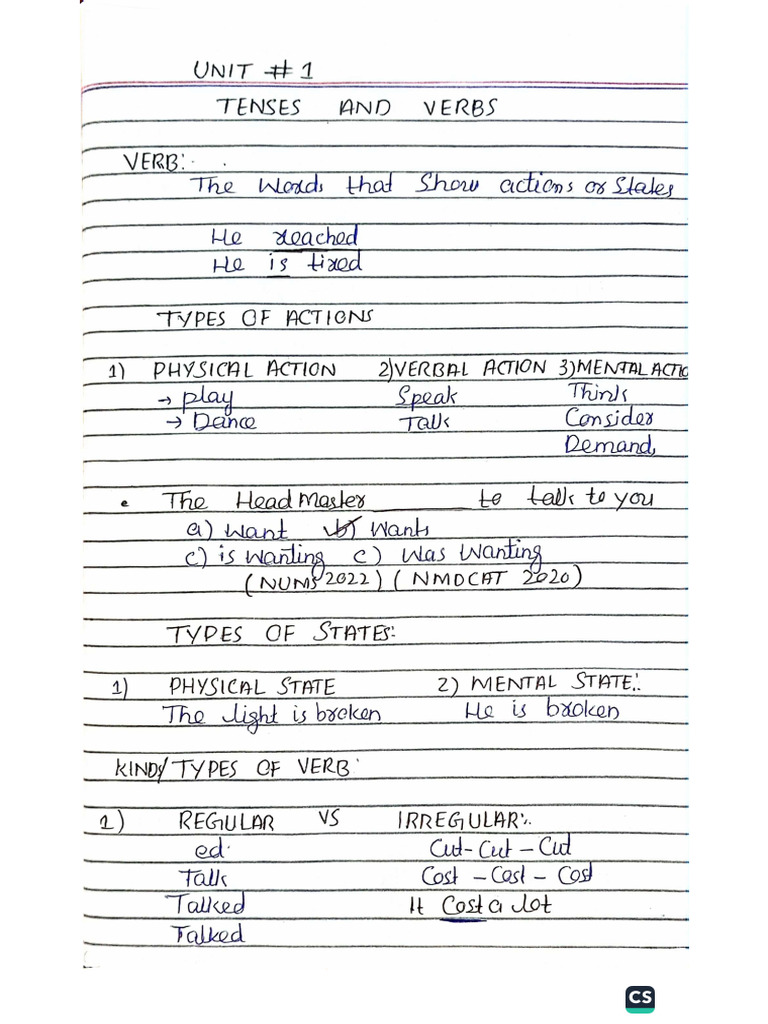 Unit # 01 Verbs | PDF