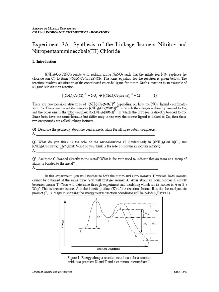 Experiment 3A Synthesis of the Linkage I | PDF | Nitrite | Molecules