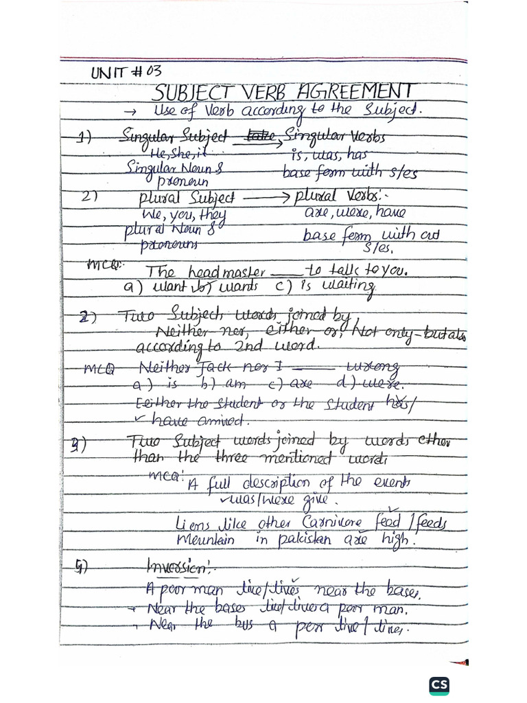 Unit # 03 Subject Verb Agreement | PDF